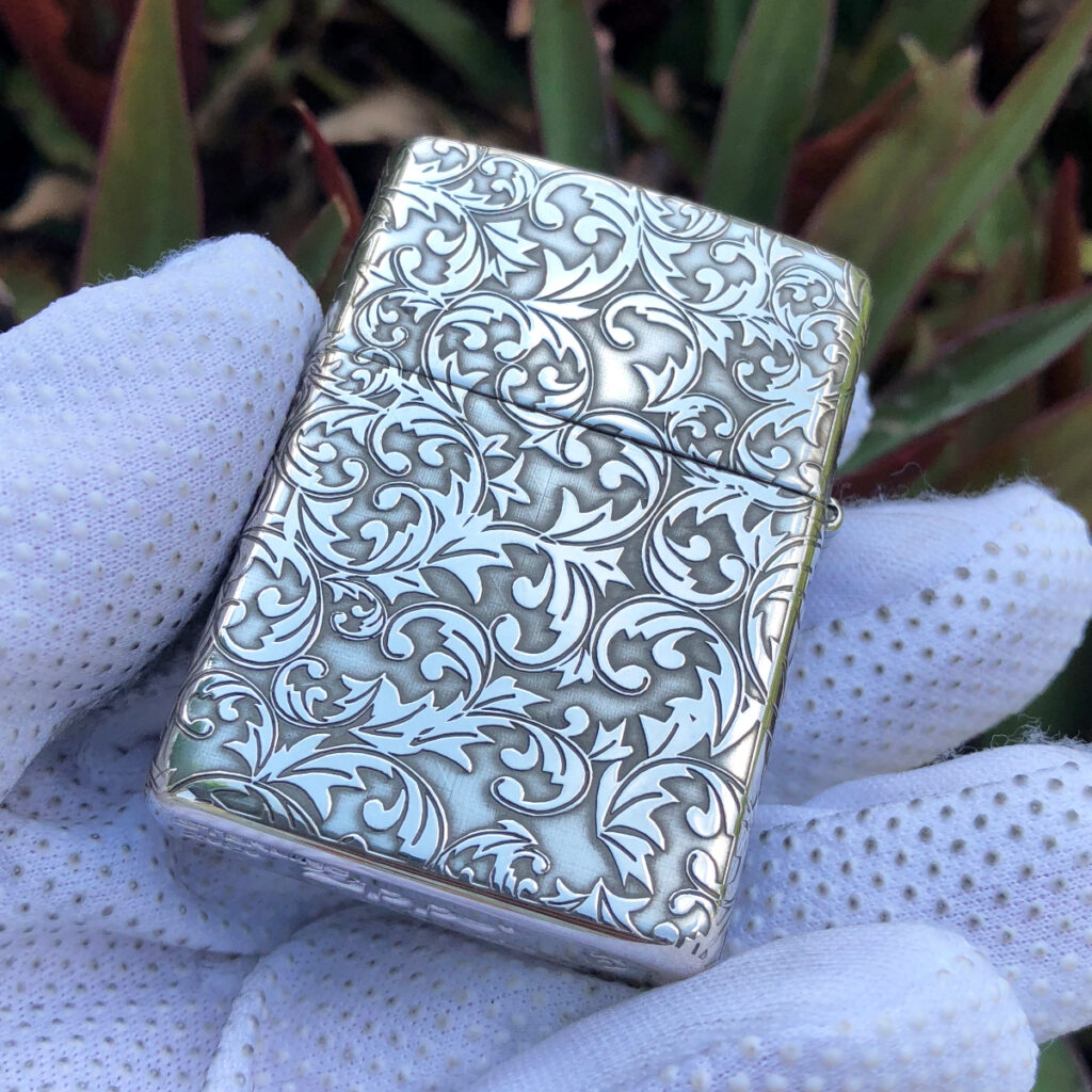 Zippo Armor Sterling Silver Arabesque and Cross Lighter