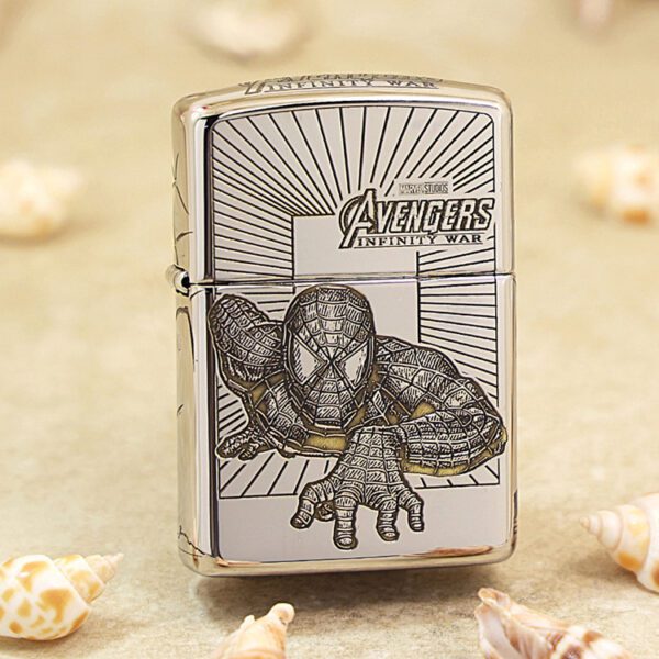 Zippo Brushed Chrome 5-Sides Engraved Spider-Man Lighter