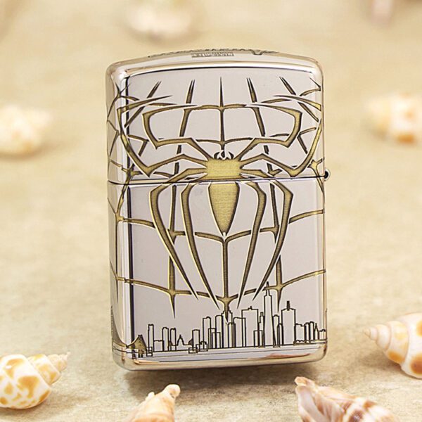 Zippo Brushed Chrome 5-Sides Engraved Spider-Man Lighter