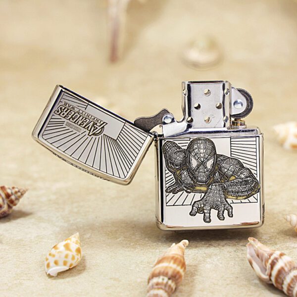Zippo Brushed Chrome 5-Sides Engraved Spider-Man Lighter