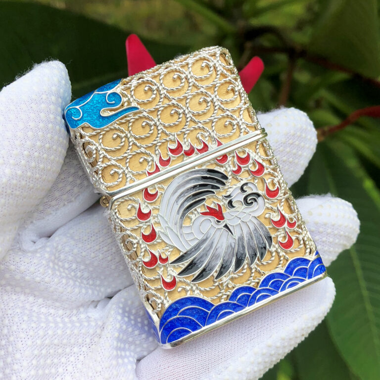 Zippo Sterling Silver Enamel Jacket Crane Bird Lighter Limited Edition