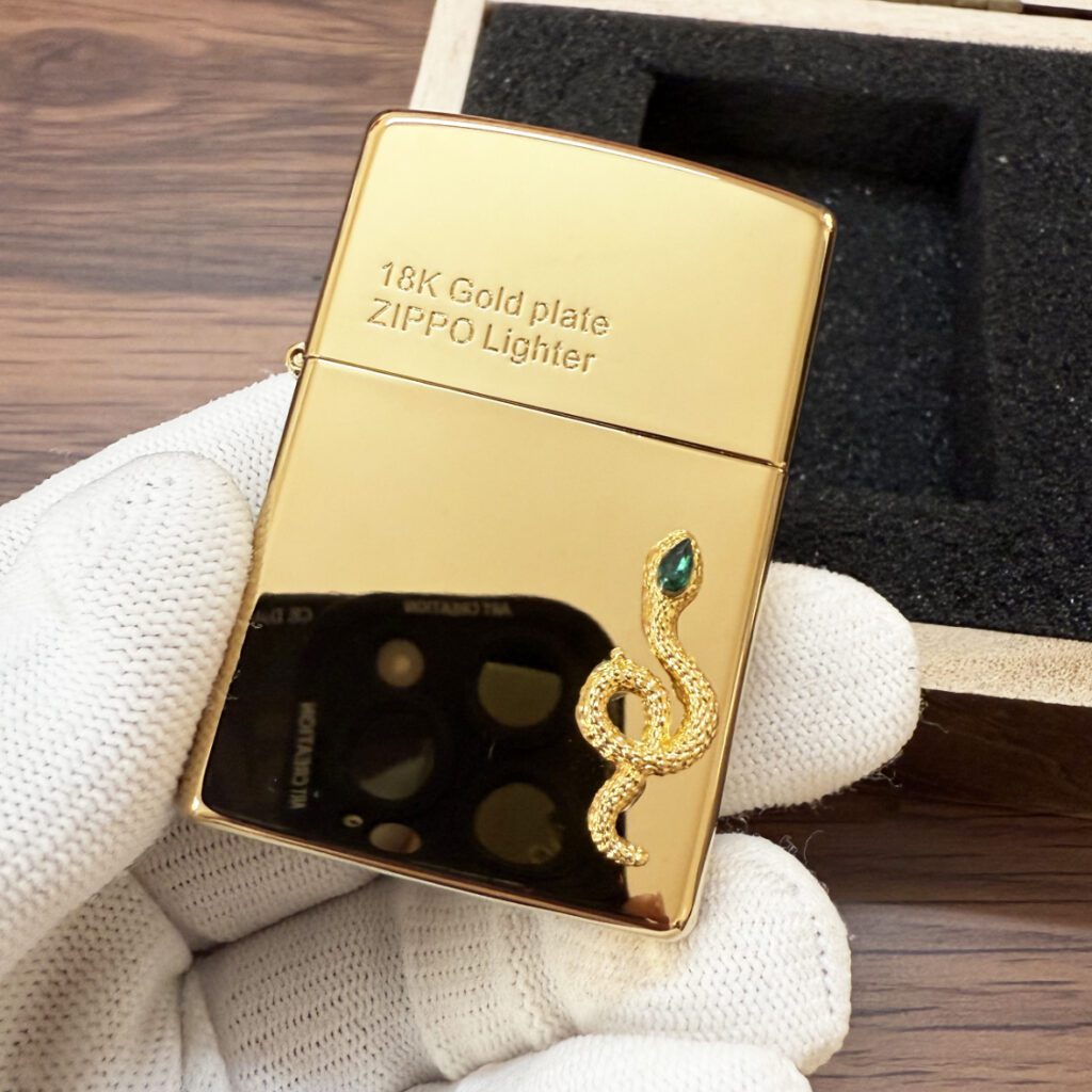 Japanese Zippo 18K Gold Plated Snake Lighter