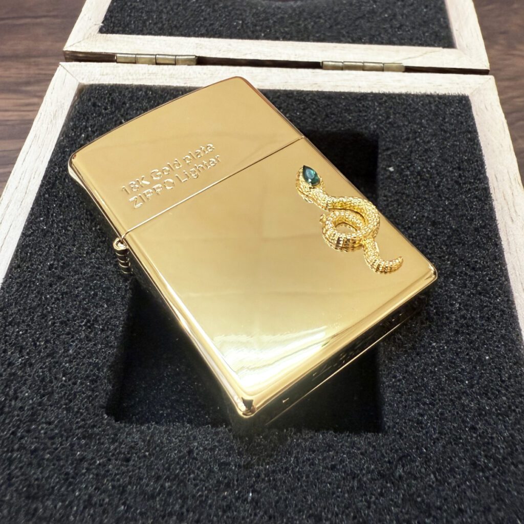 Japanese Zippo 18K Gold Plated Snake Lighter