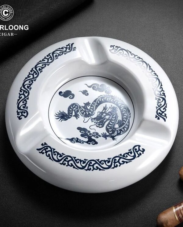 CigarLoong Painted Three Slot Cigar Dragon Ceramics Ashtray