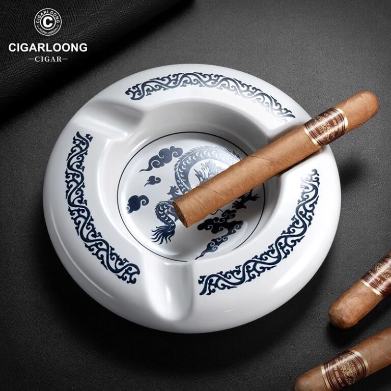 CigarLoong Painted Three Slot Cigar Dragon Ceramics Ashtray